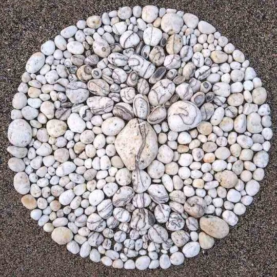 Creates beautiful nature art with leaves, stones and shells ...