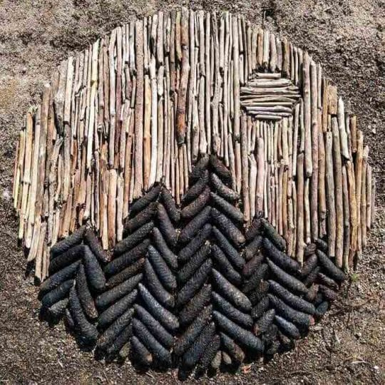 Creates beautiful nature art with leaves, stones and shells ...